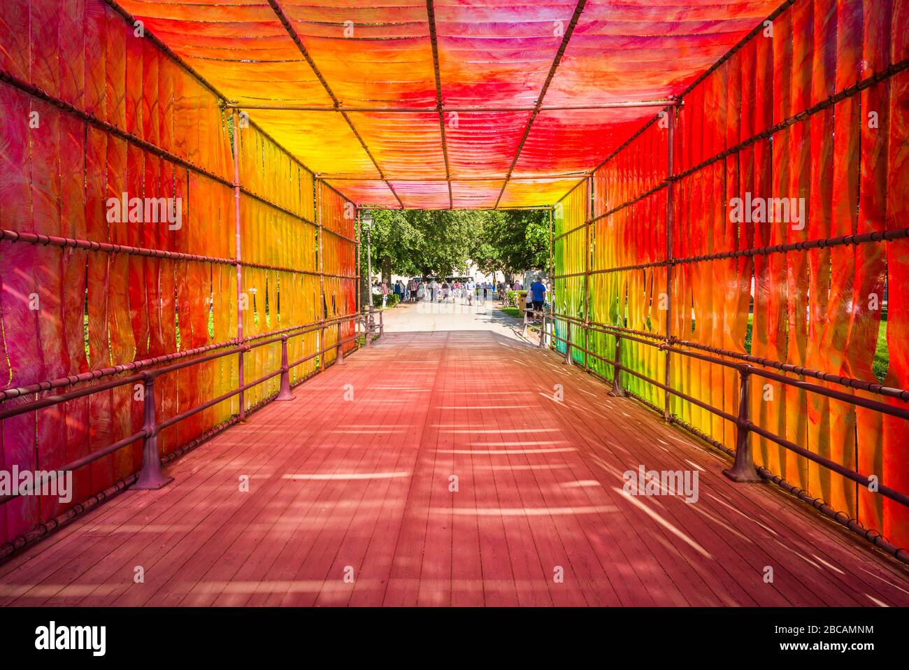 Sweden, Narke, Orebro, Slottsparken park, park bridge draped with ...