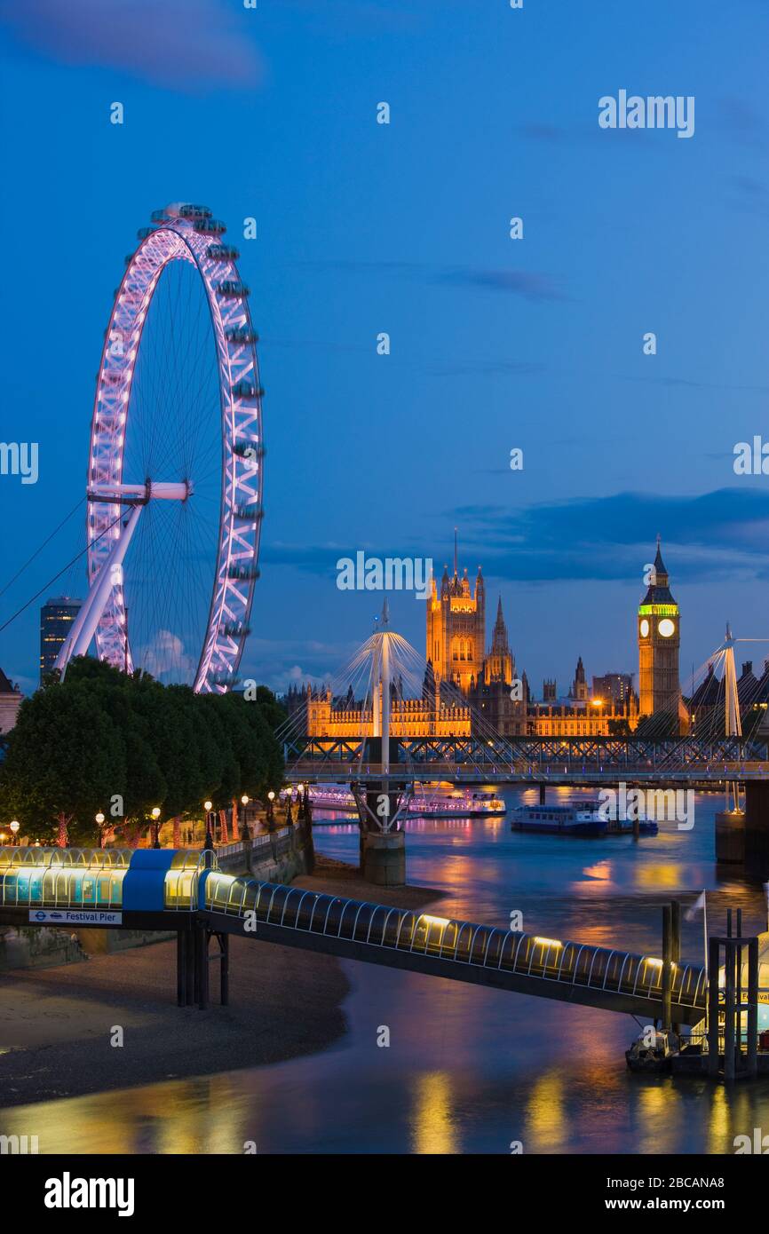 The London Eye and Houses of Parliament at Night, London, United ...