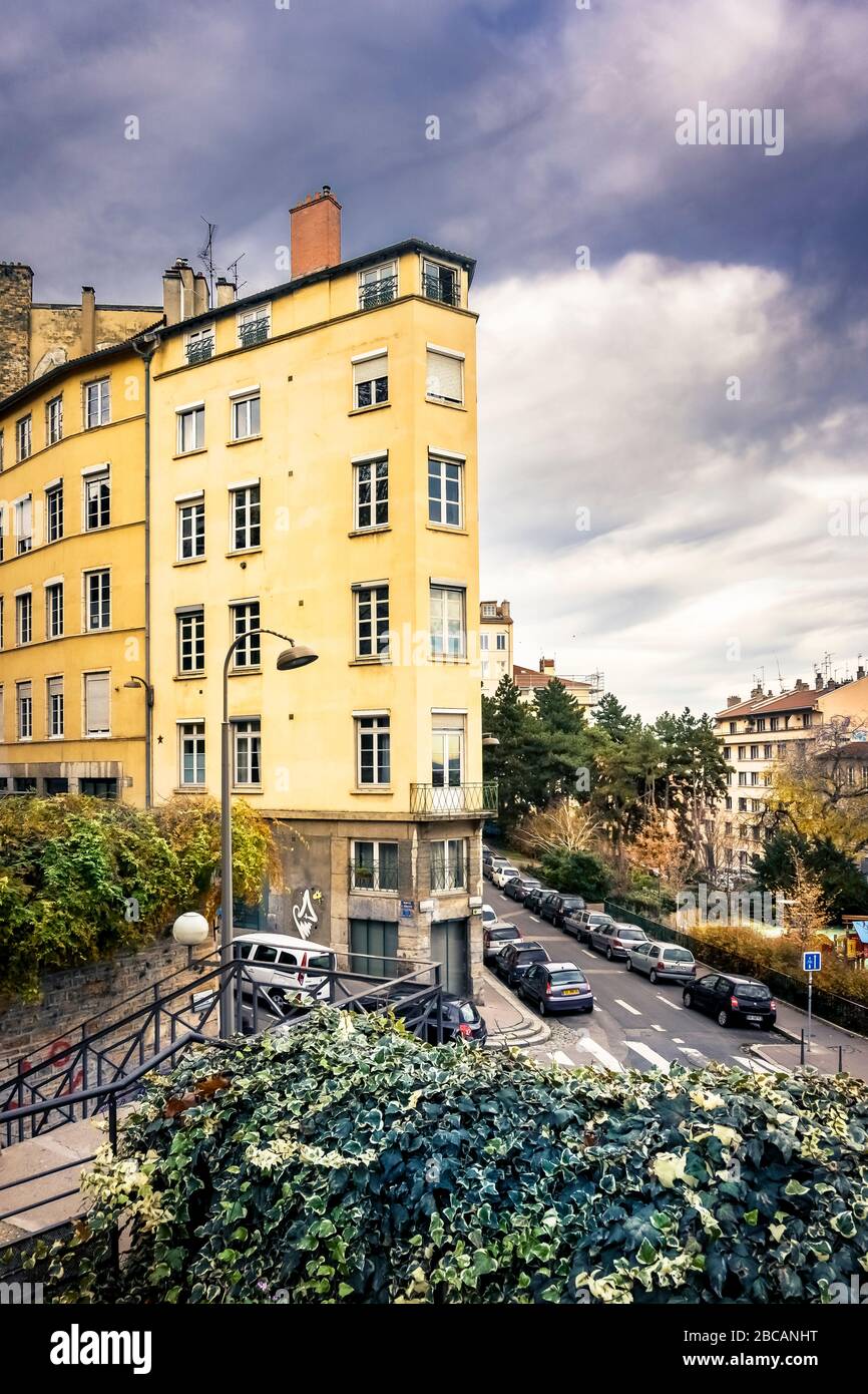 Corner house in the Croix-Rousse district. Lyon has been a UNESCO World ...