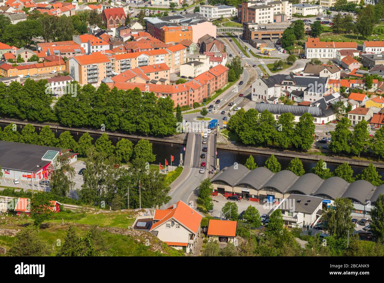 Norway, Ostfold County, Halden, high angle town view from Fredriksten ...