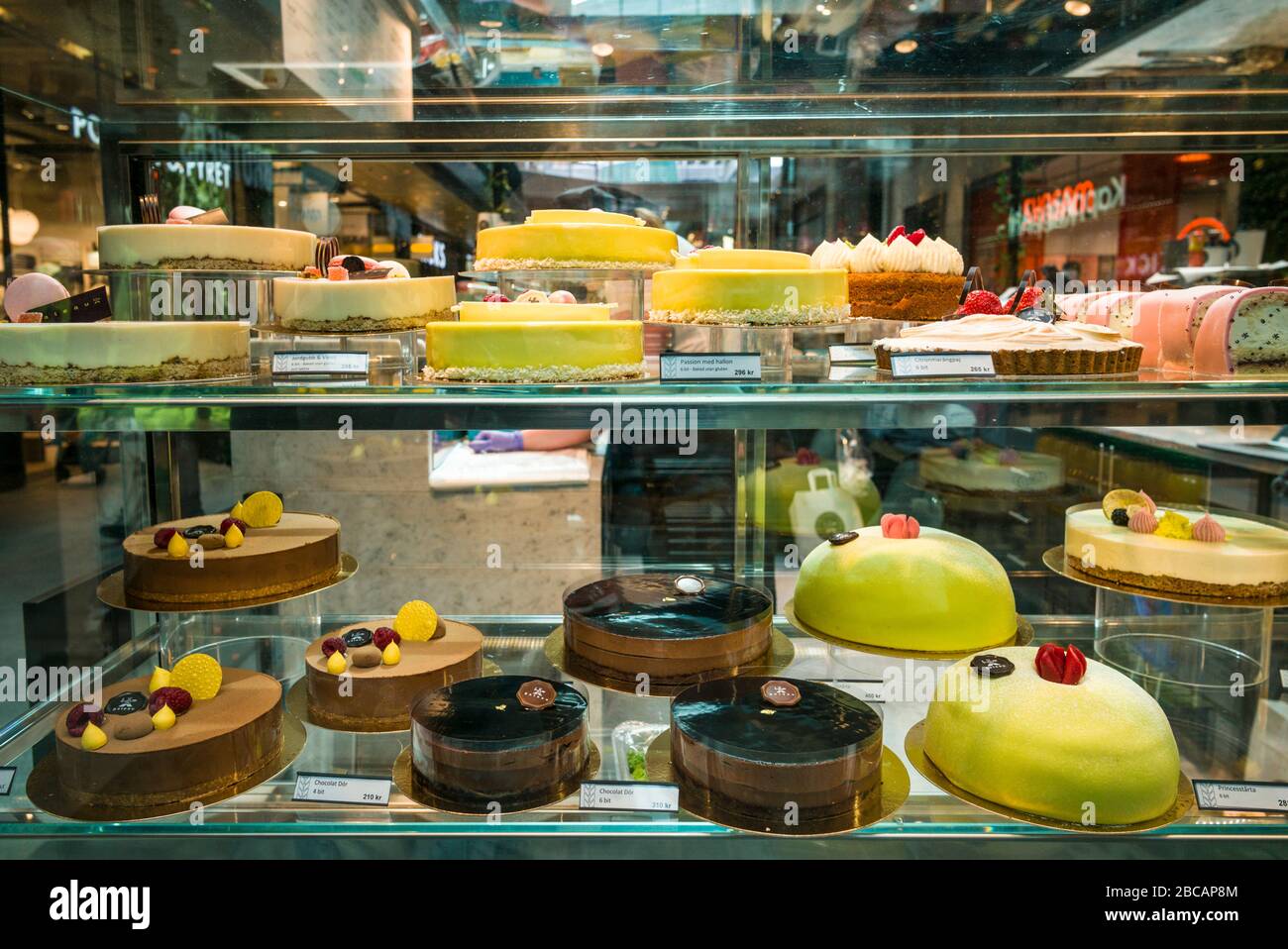 Sweden, Stockholm, Gallerian Shopping Mall, cake display Stock Photo ...