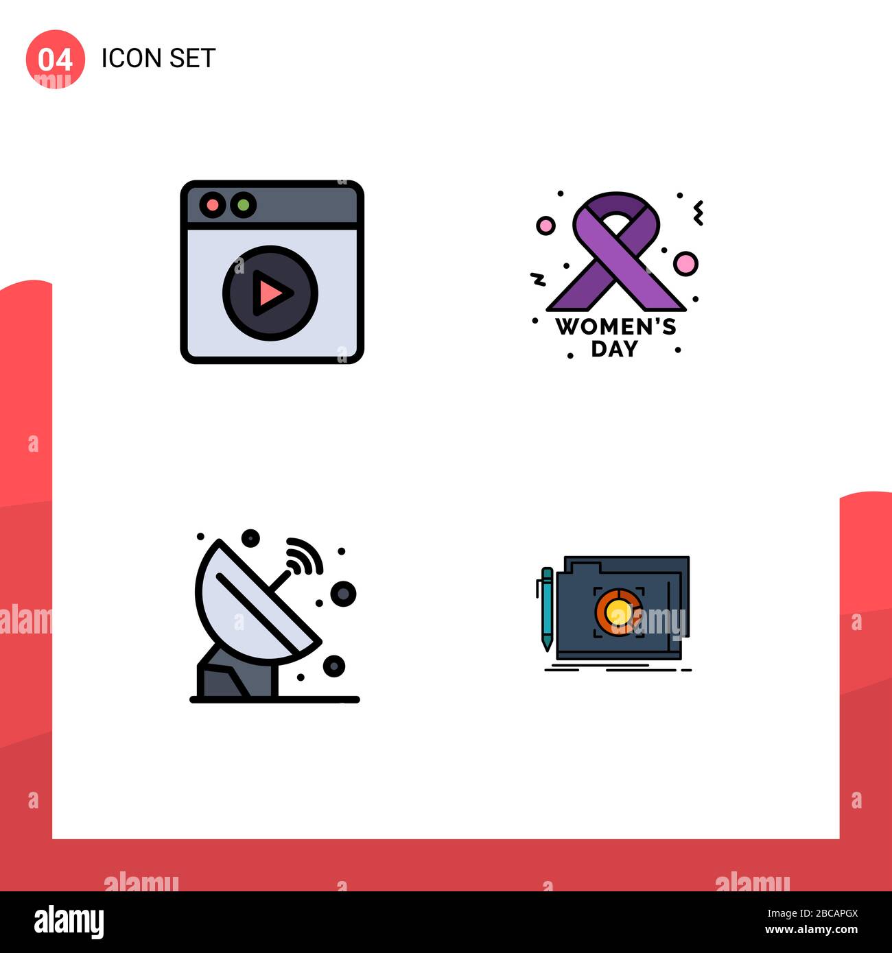 Set of 4 Modern UI Icons Symbols Signs for multimedia, signal, cancer ...