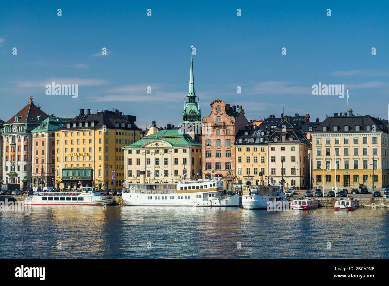Sweden, Stockholm, Gamla Stan, Old Town, old town skyline, morning ...