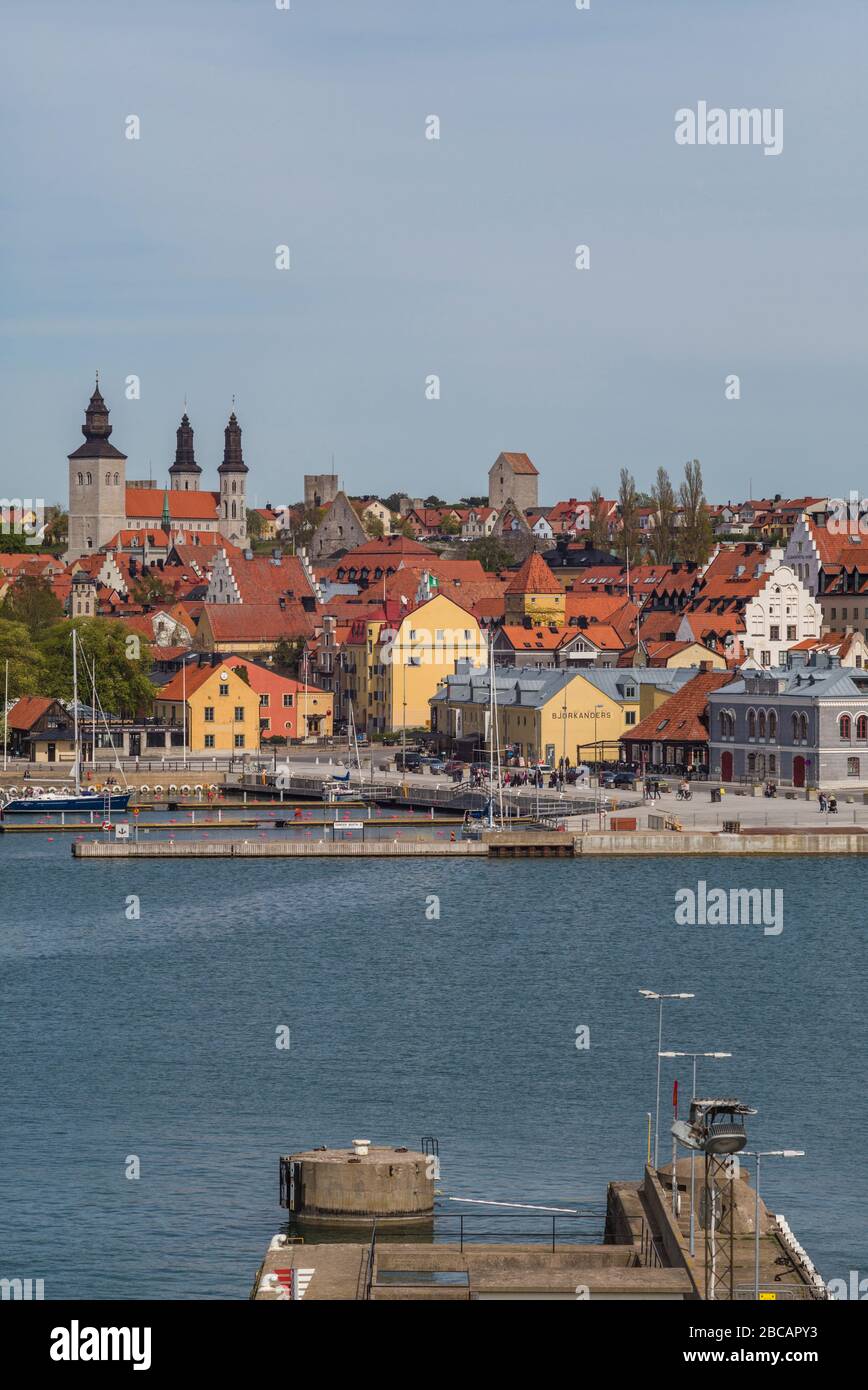 Sweden, Gotland Island, Visby, city skyline from the port Stock Photo ...
