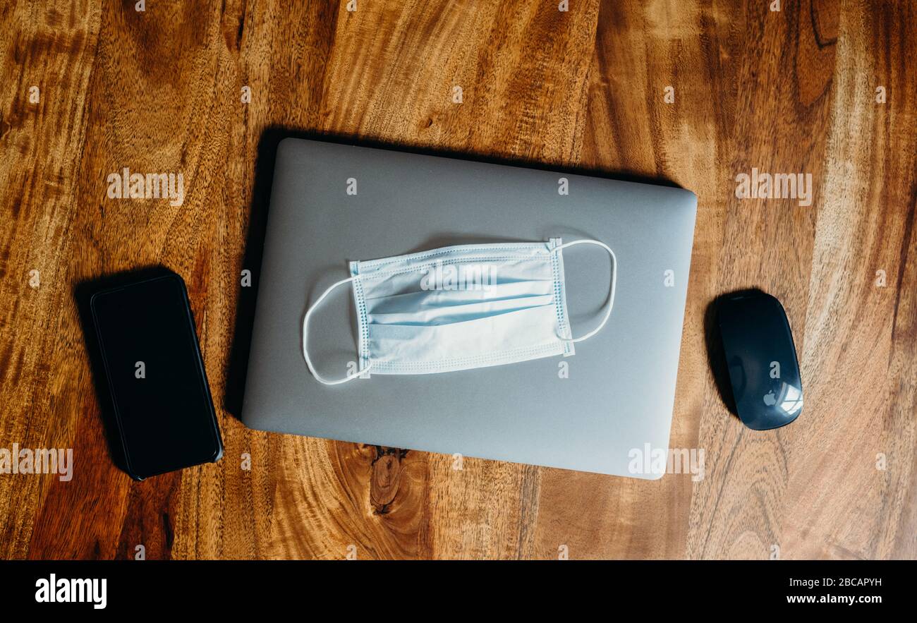 Work from home, remote work and self isolation concept. Workplace at ...