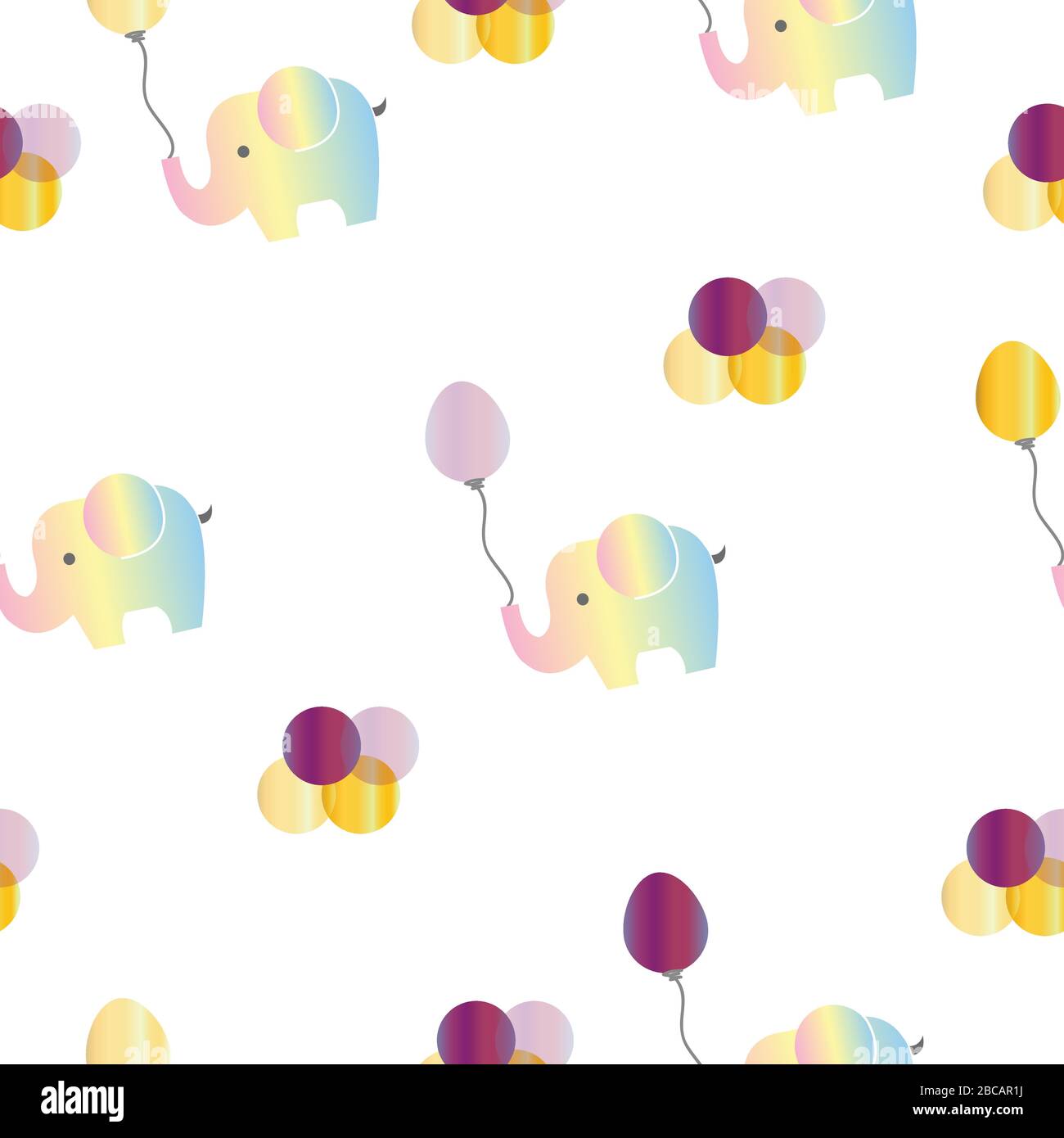 seamless pattern with rainbow elephants and purple balloons vector ...
