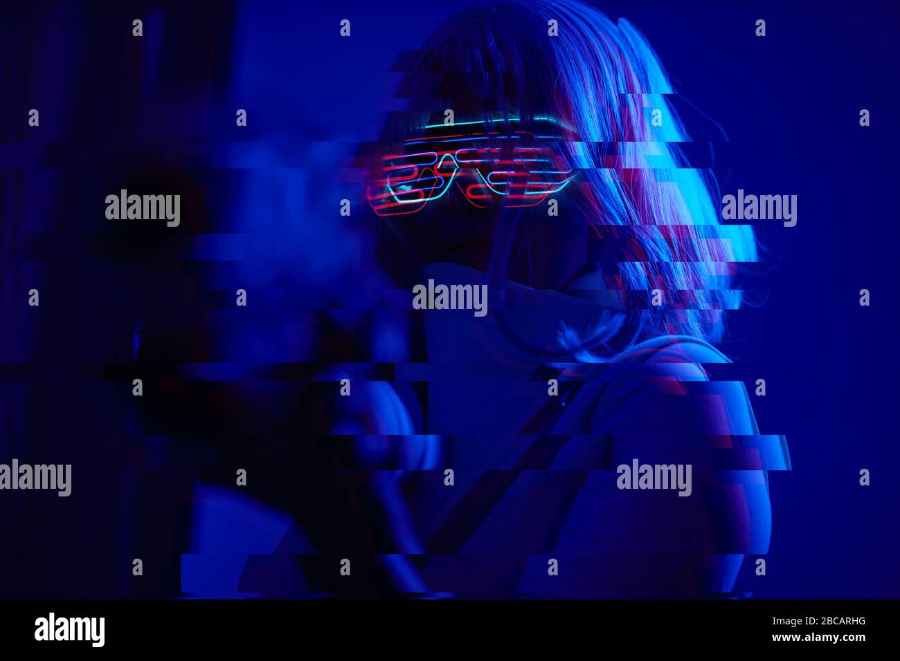 Girl with blaster in the futuristic battle. Concept virtual reality ...