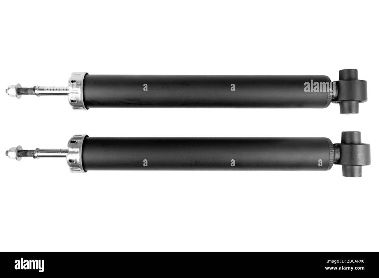 Pair car shock absorber isolated on white background. New auto shock ...
