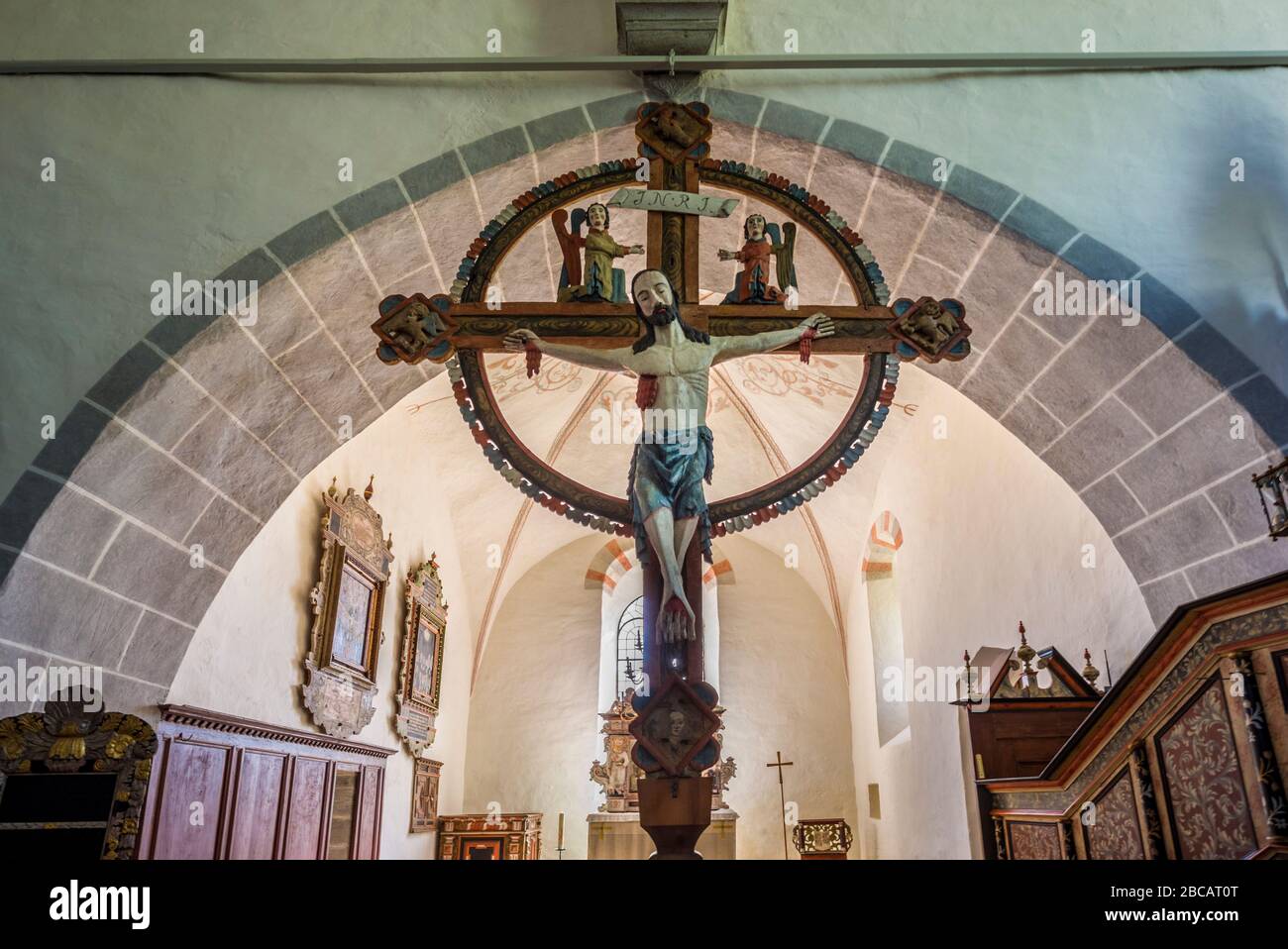 Sweden, Gotland Island, Rute, Rute kyrka church, crucifix Stock Photo ...