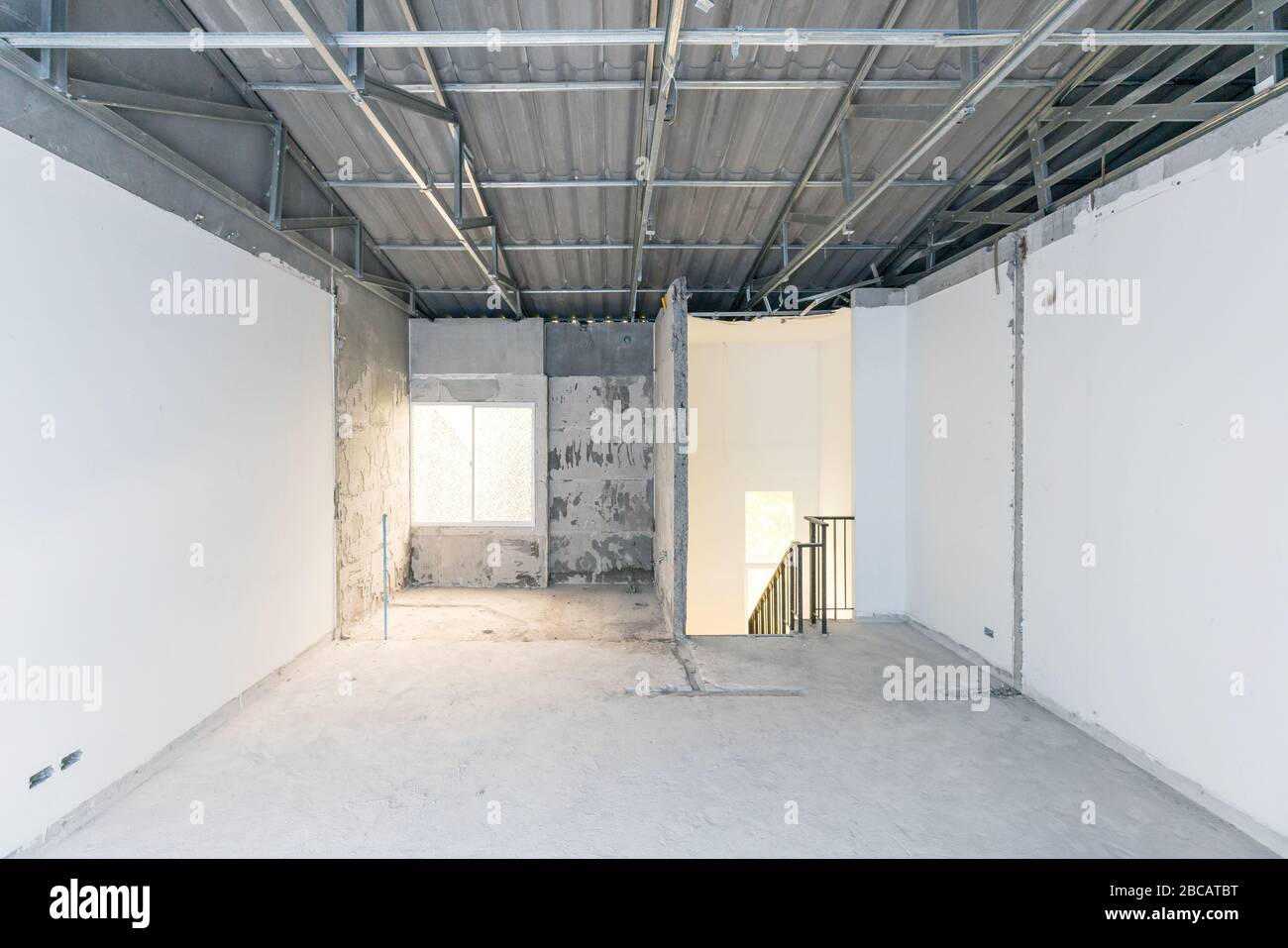 Construction site of empty Interior space, unfinished building after ...