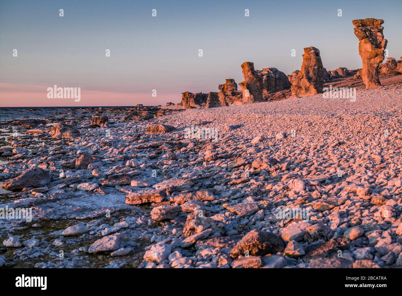 Sweden, Faro Island, Langhammars Area, Langhammar coastal limestone ...