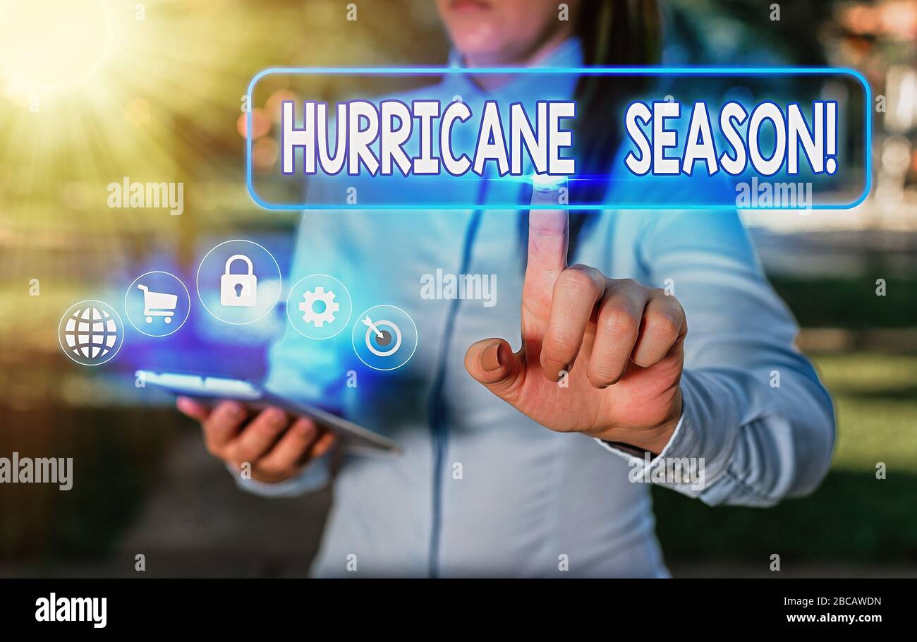 Handwriting text Hurricane Season. Conceptual photo time when most ...