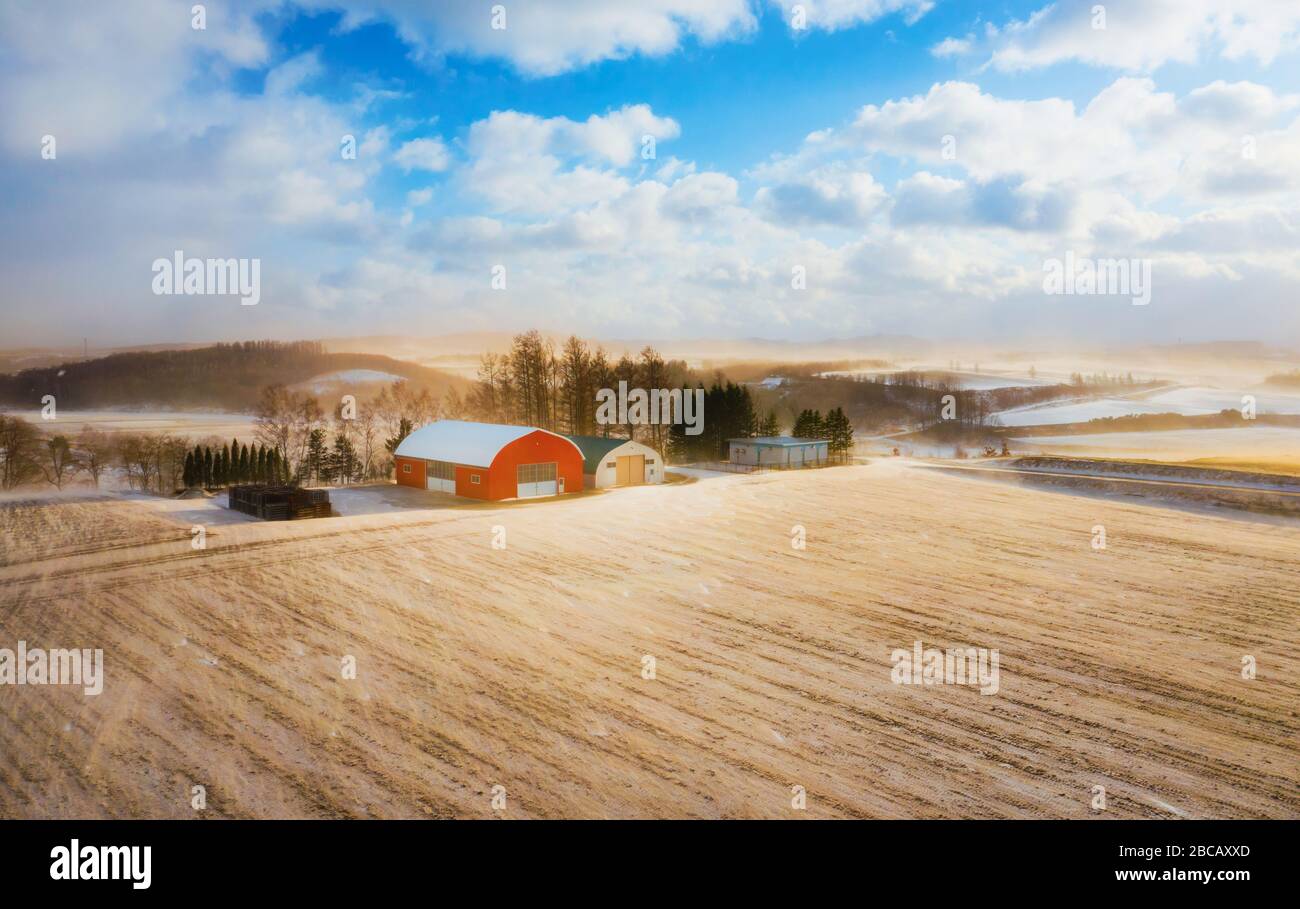 aerial view of farmland in hokkaido japan Stock Photo - Alamy