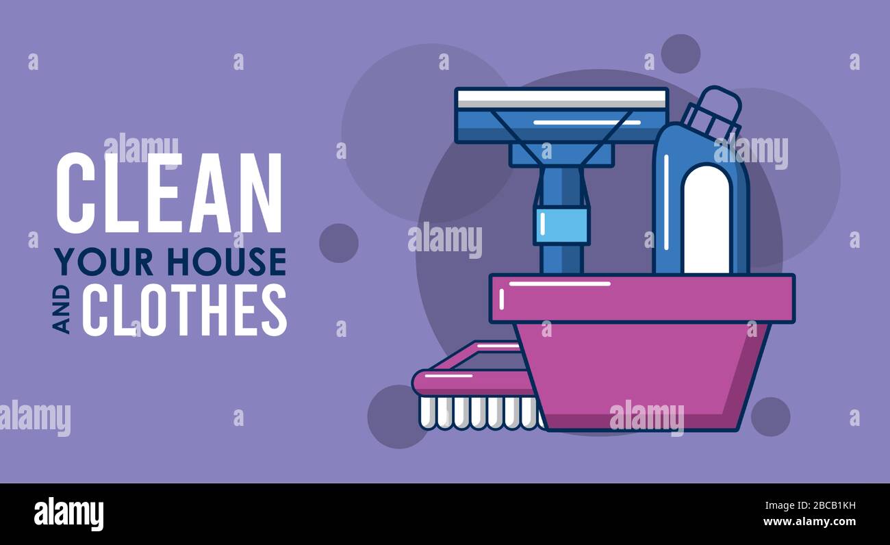 clean your house and clothes lettering with equipment Stock Vector ...