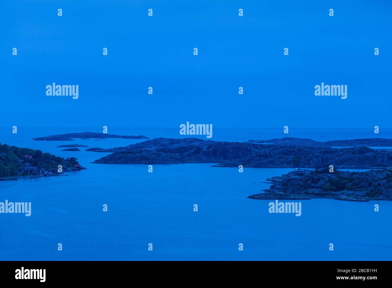 Sweden, Bohuslan, Fjallbacka, elevated view of the islands in the harbor, dusk Stock Photo - Alamy