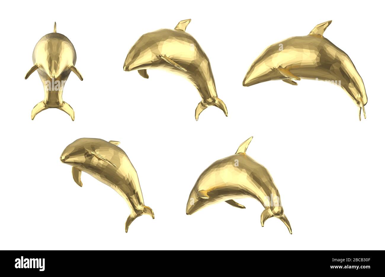 3d rendering set of polygonal dolphins isolated on white Stock Photo ...