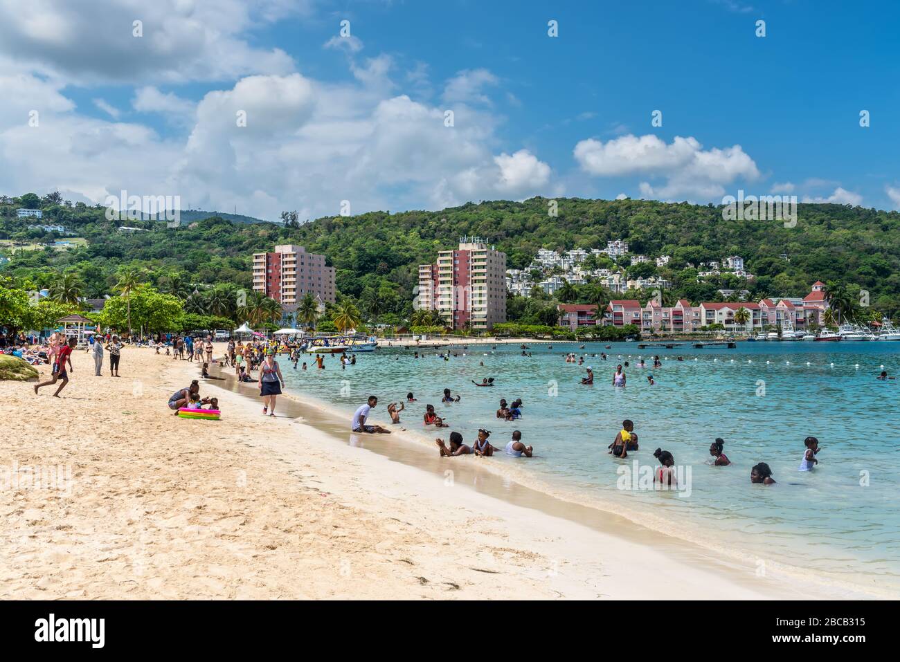 Ocho Rios, Jamaica - April 22, 2019: People relax on the Ocho Rios Bay ...
