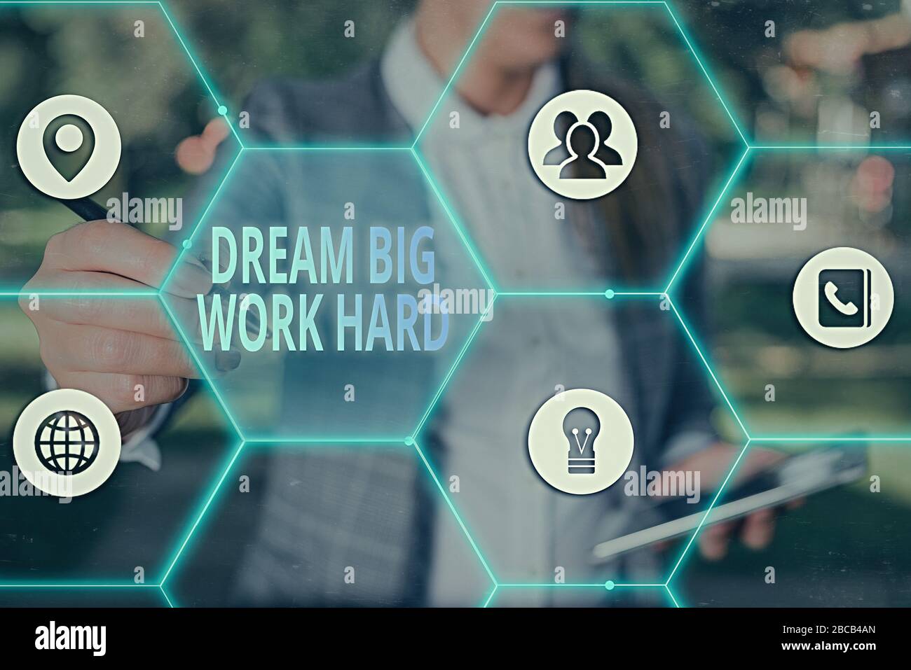 Writing note showing Dream Big Work Hard. Business concept for Believe ...