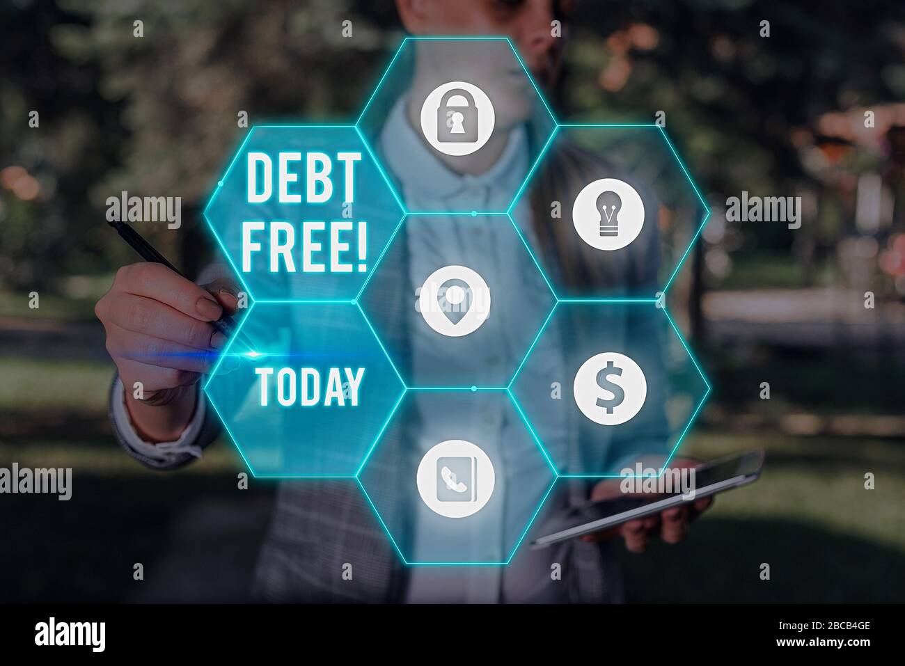 Conceptual hand writing showing Debt Free. Concept meaning does not ...