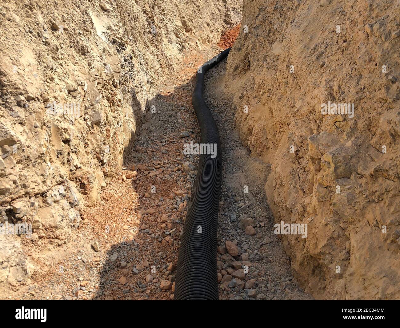 The high voltage electrical cable is laid in a trench Stock Photo - Alamy