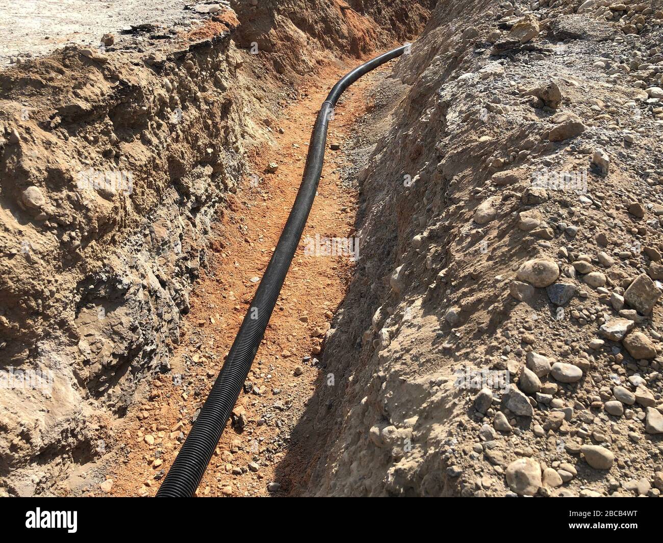 The high voltage electrical cable is laid in a trench Stock Photo - Alamy