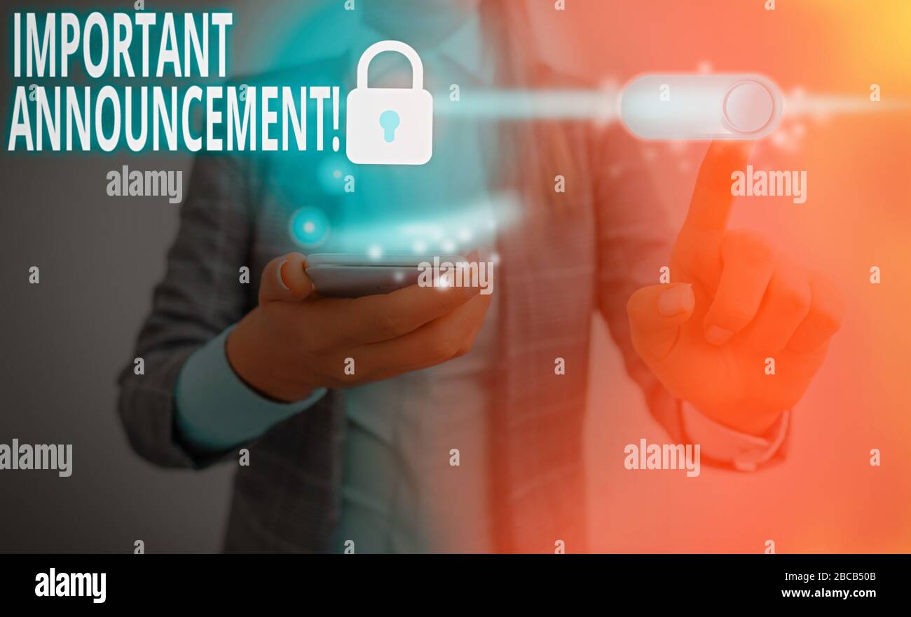 Word writing text Important Announcement. Business photo showcasing ...