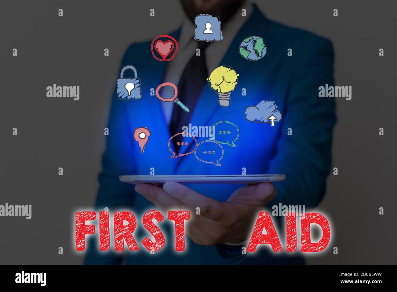 Conceptual hand writing showing First Aid. Concept meaning Practise of ...