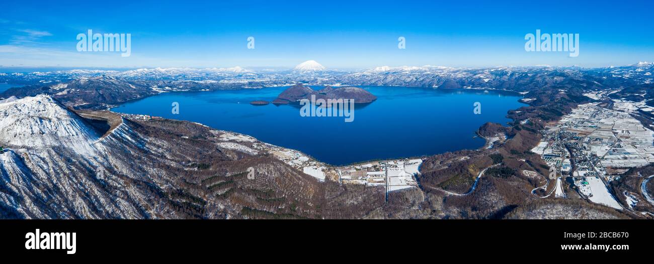 aerial view of beautiful landscape in Lake Toya in japan Stock Photo ...