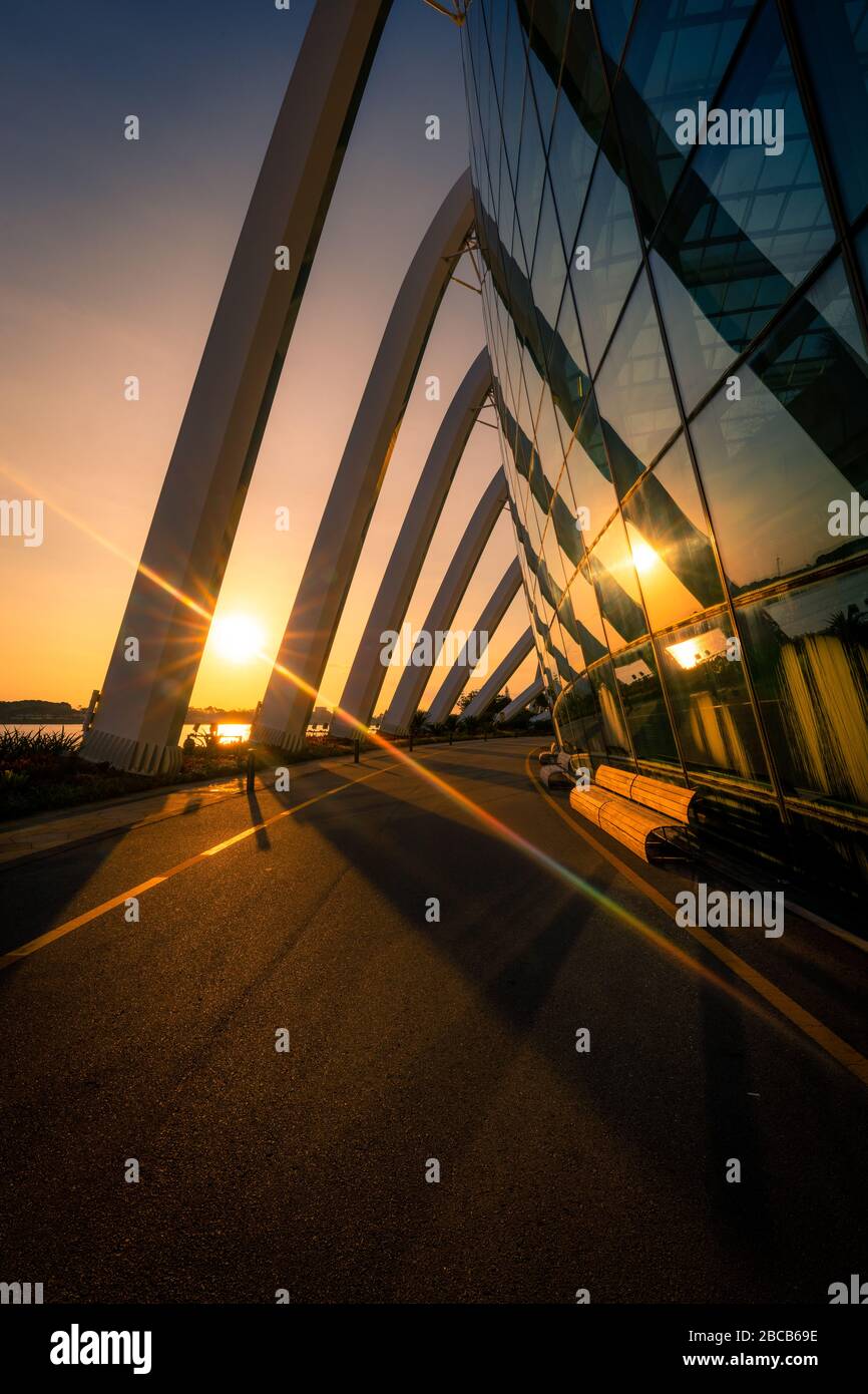 Sun Rays splitting in Gardens by the bay Stock Photo - Alamy