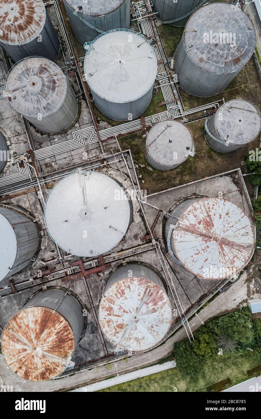 Aerial view of the pipelines and storage tanks Stock Photo - Alamy