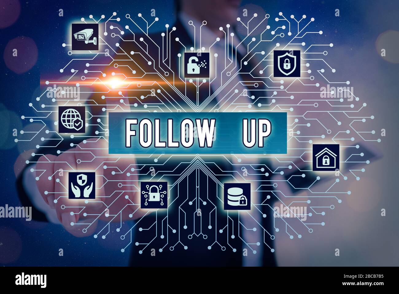 Writing note showing Follow Up. Business concept for Additional info or ...