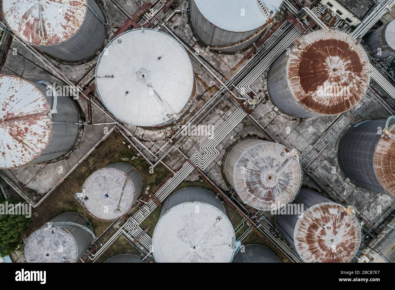 Aerial view of the pipelines and storage tanks Stock Photo - Alamy