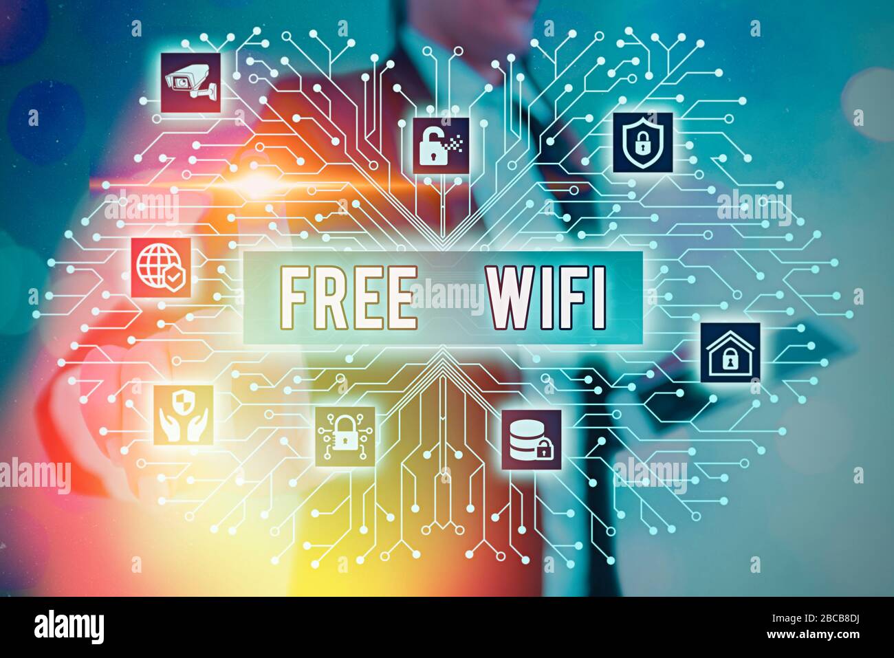 Writing note showing Free Wifi. Business concept for let you connect to ...