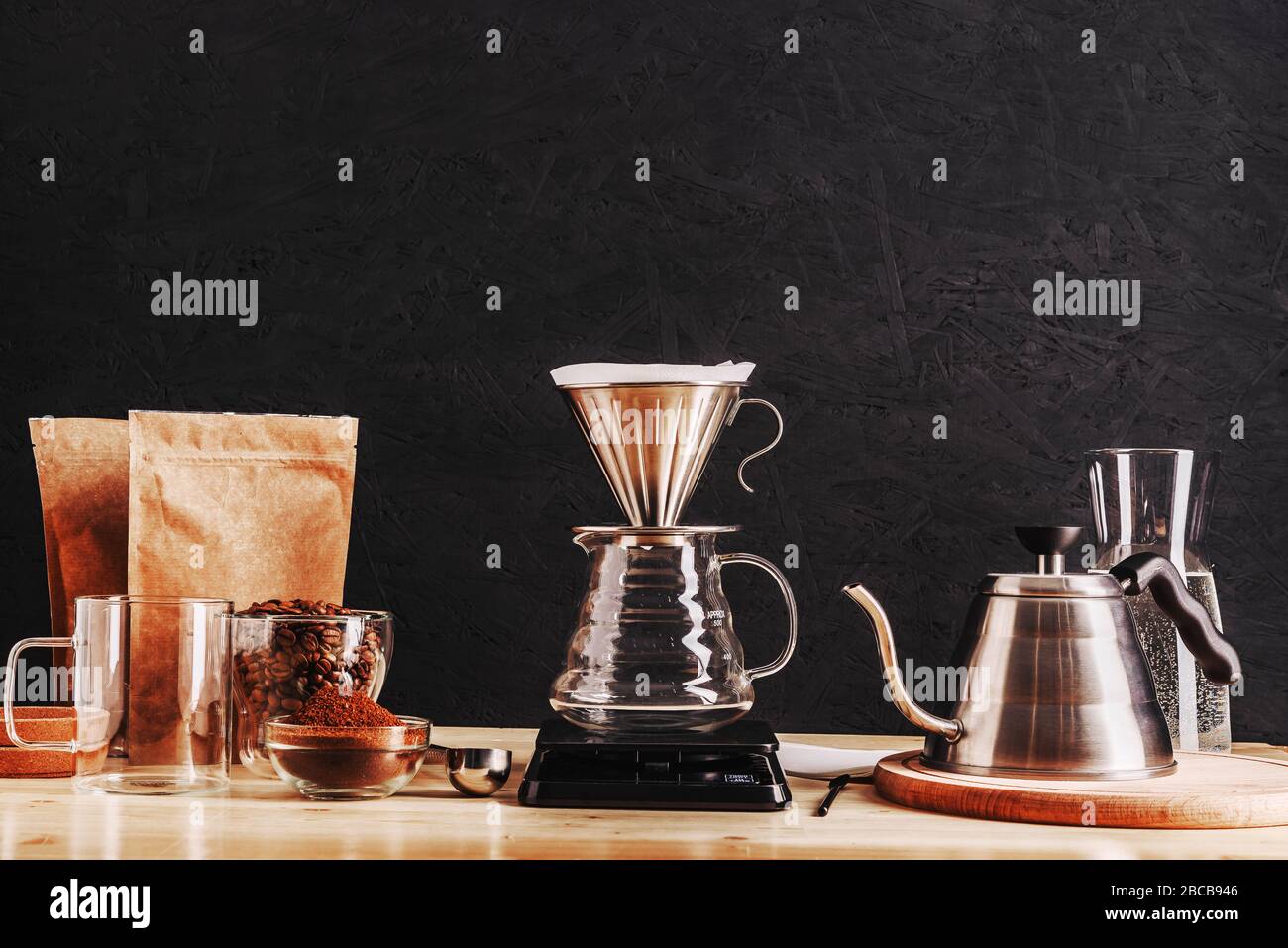 The process of making coffee by an alternative method using a funnel ...