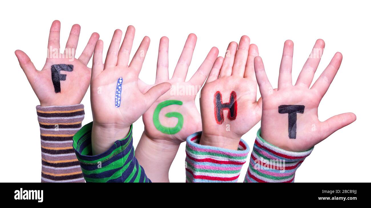 Children Hands Building Word Fight, Isolated Background Stock Photo - Alamy