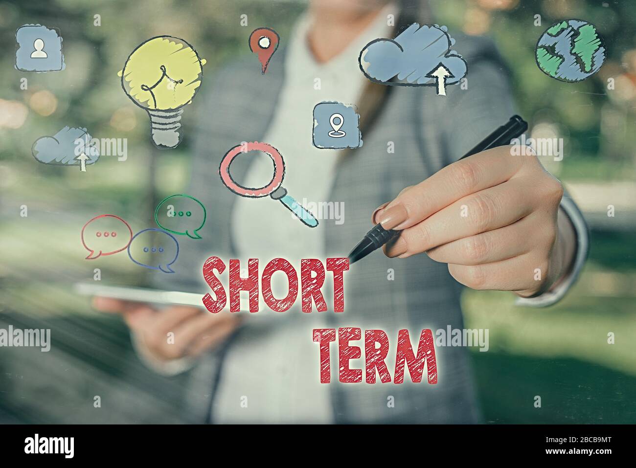 Word writing text Short Term. Business photo showcasing occurring over ...