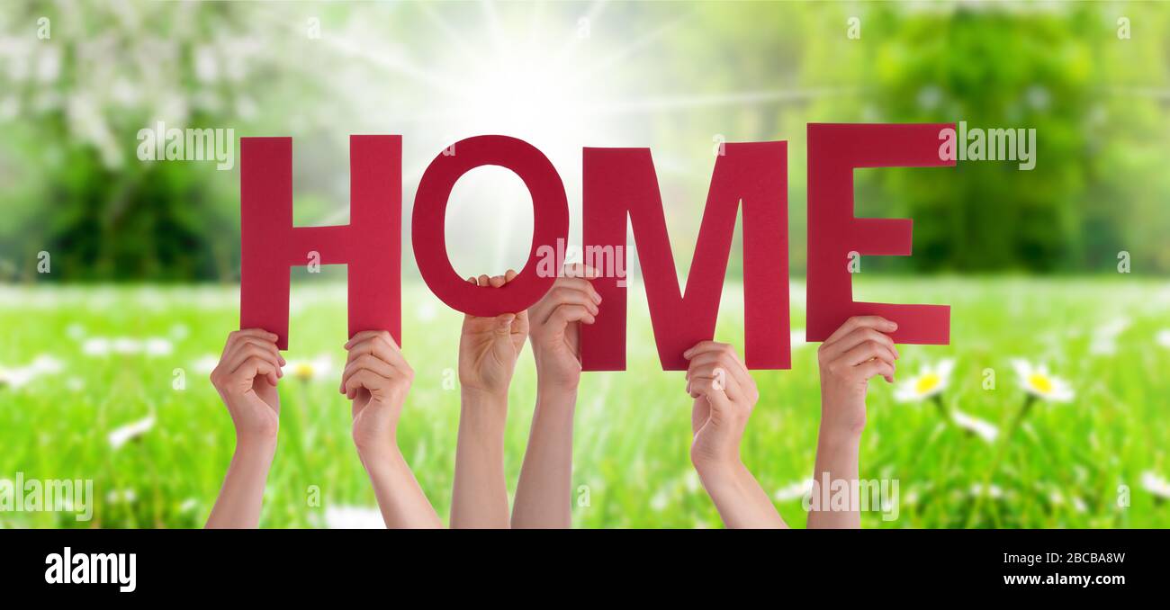 People Hands Holding Word Home, Grass Meadow Stock Photo - Alamy