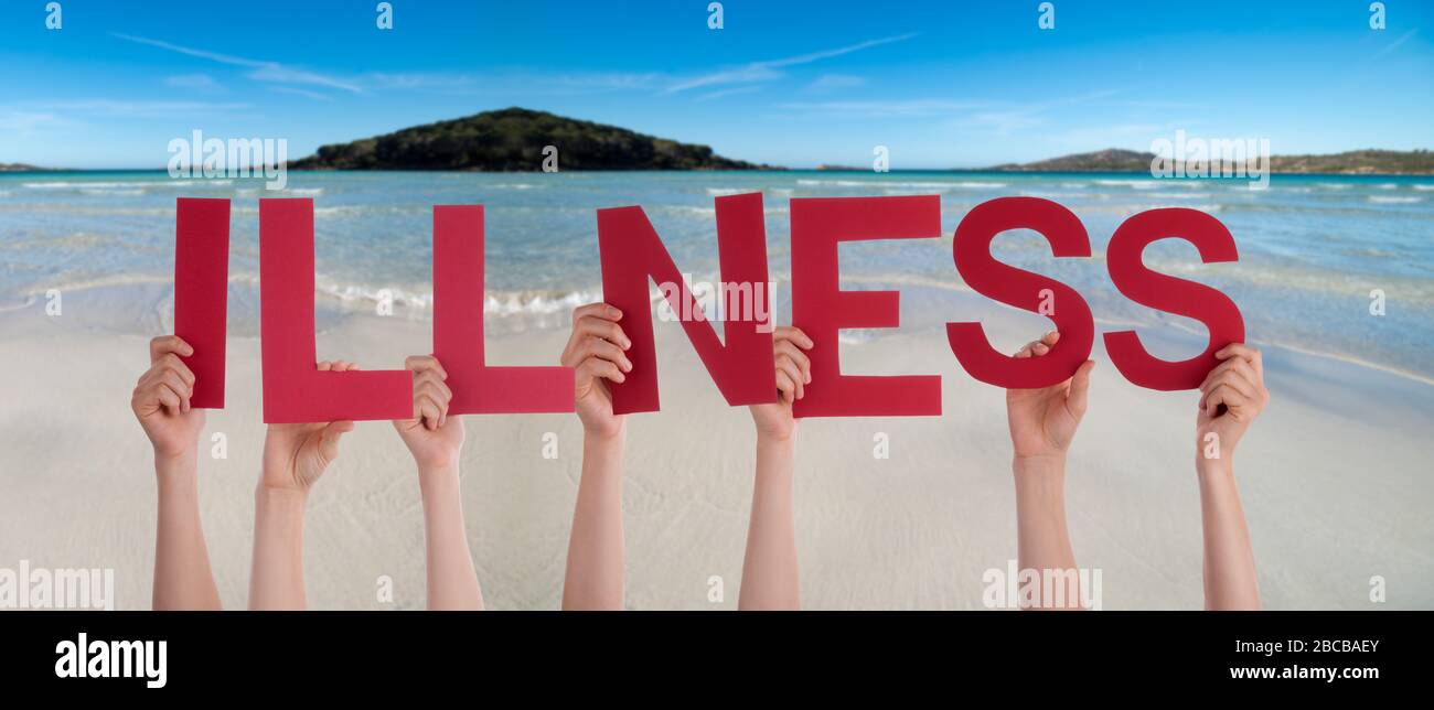 People Hands Holding Word Illness, Ocean Background Stock Photo - Alamy