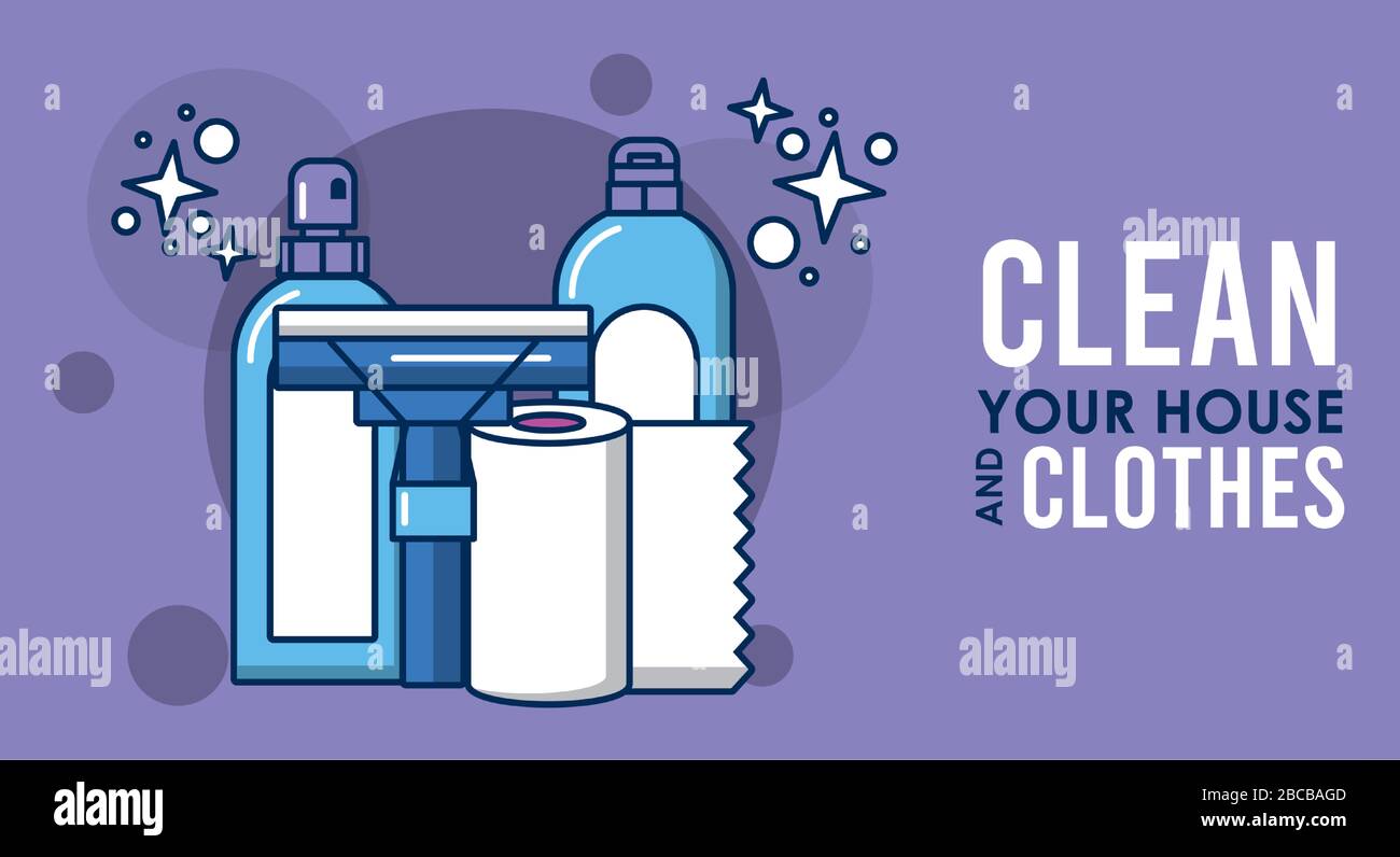 clean your house and clothes lettering with equipment Stock Vector ...