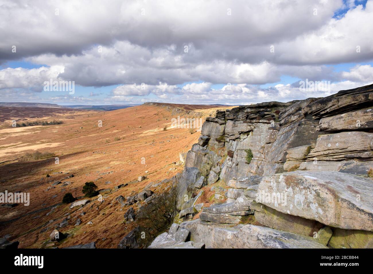 Stanage Edge, gritstone escarpment,Hathersage,Peak district national ...