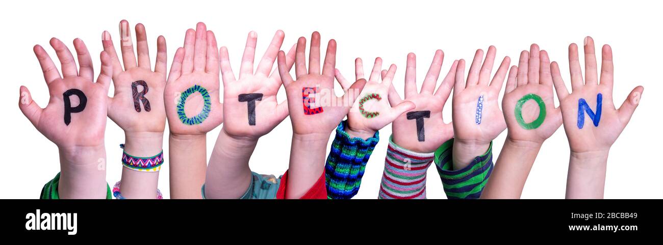 Kids Hands Holding Word Protection, Isolated Background Stock Photo - Alamy
