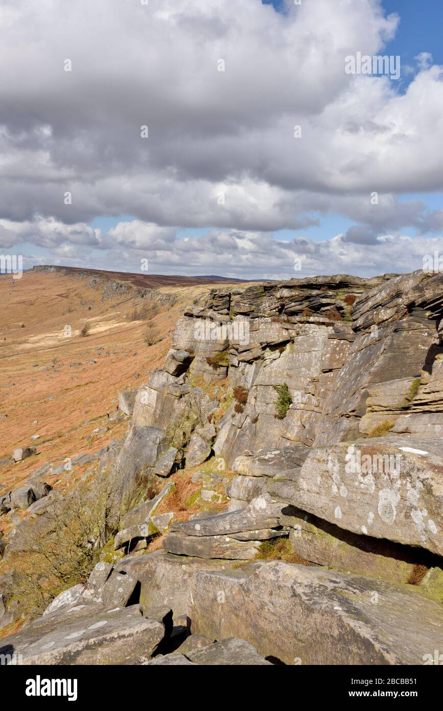 Stanage Edge, gritstone escarpment,Hathersage,Peak district national ...