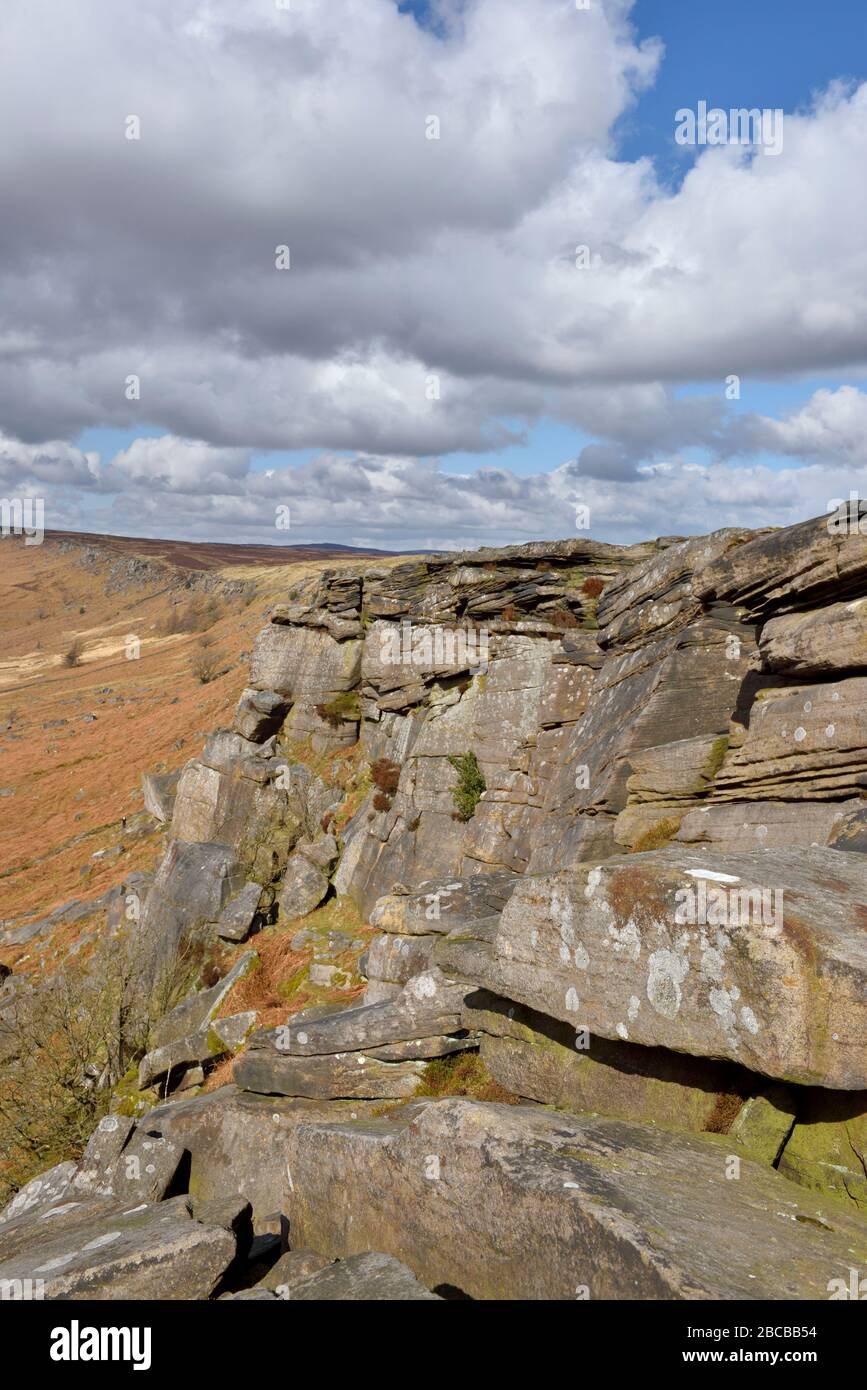 Stanage Edge, gritstone escarpment,Hathersage,Peak district national ...