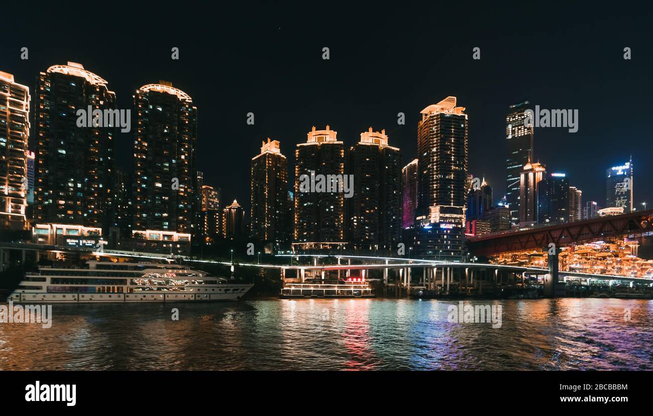 Chongqing, China - August 2019 : Night view of the Chongqing city ...