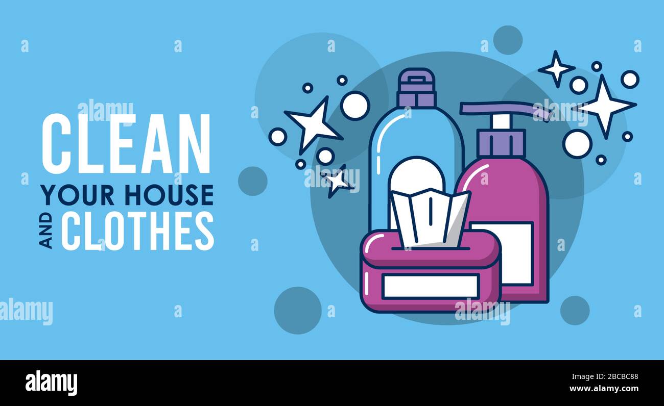 clean your house and clothes lettering with equipment Stock Vector ...