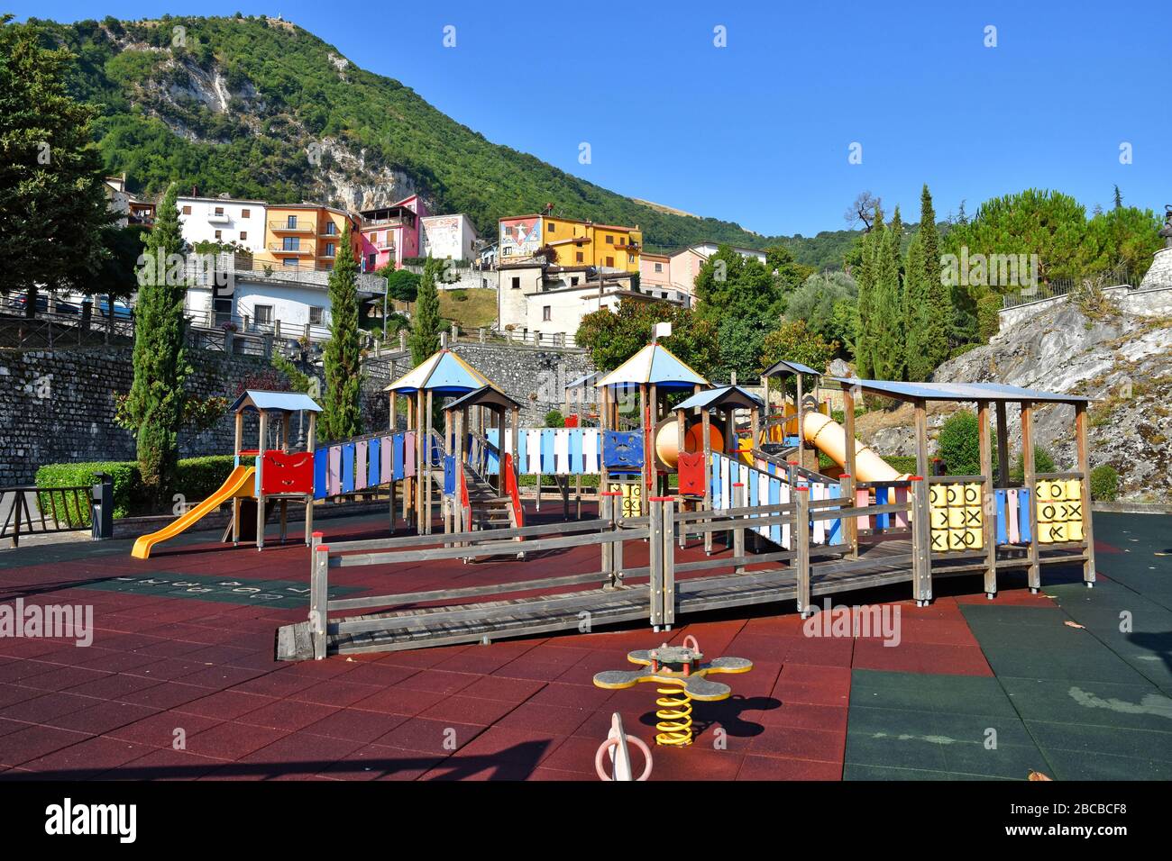 A children's playground in a village in the Basilicata region of Italy ...