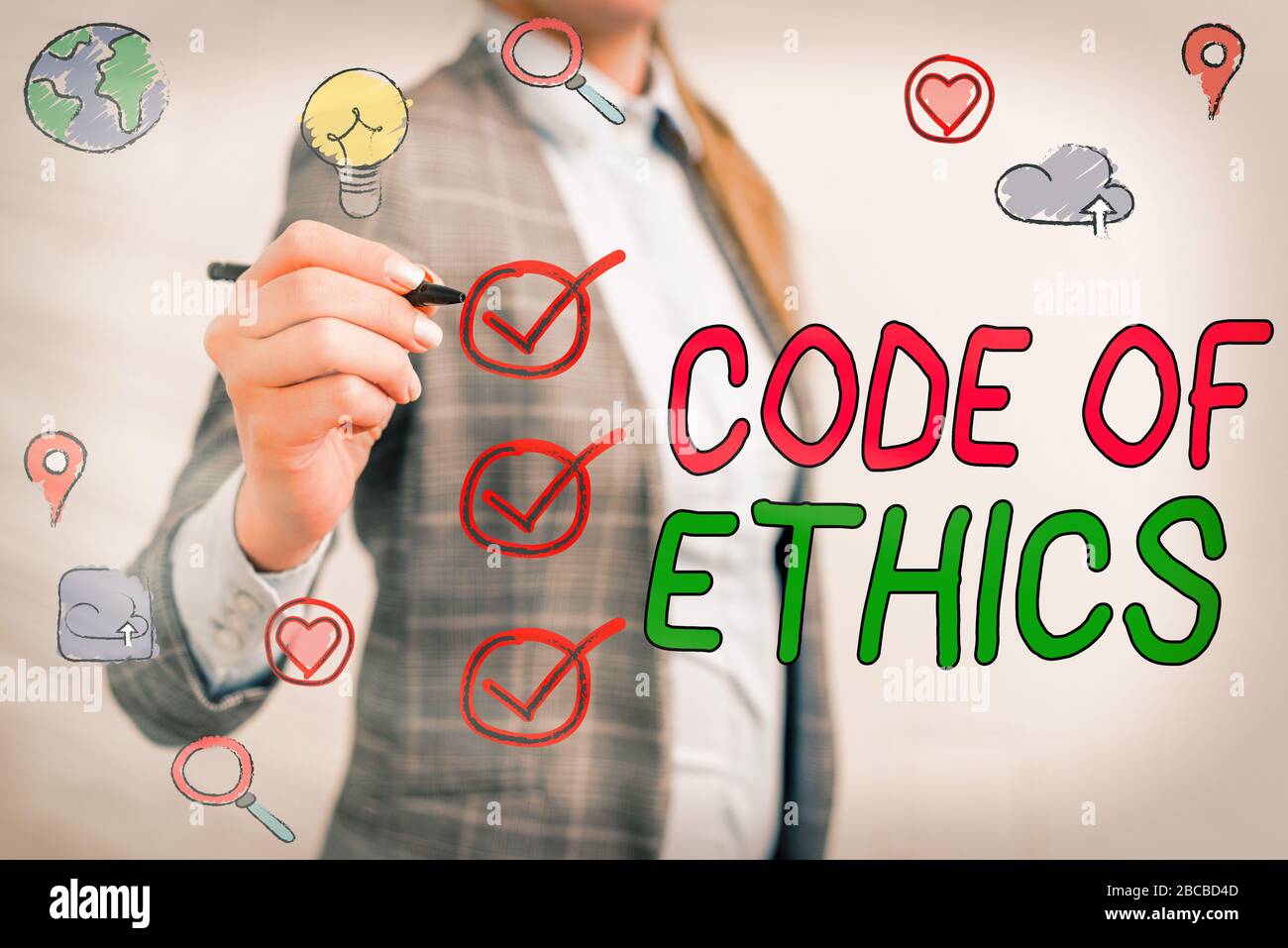 Writing note showing Code Of Ethics. Business concept for basic guide for professional conduct ...
