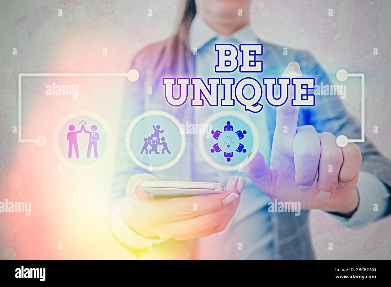 Writing note showing Be Unique. Business concept for being the only one ...