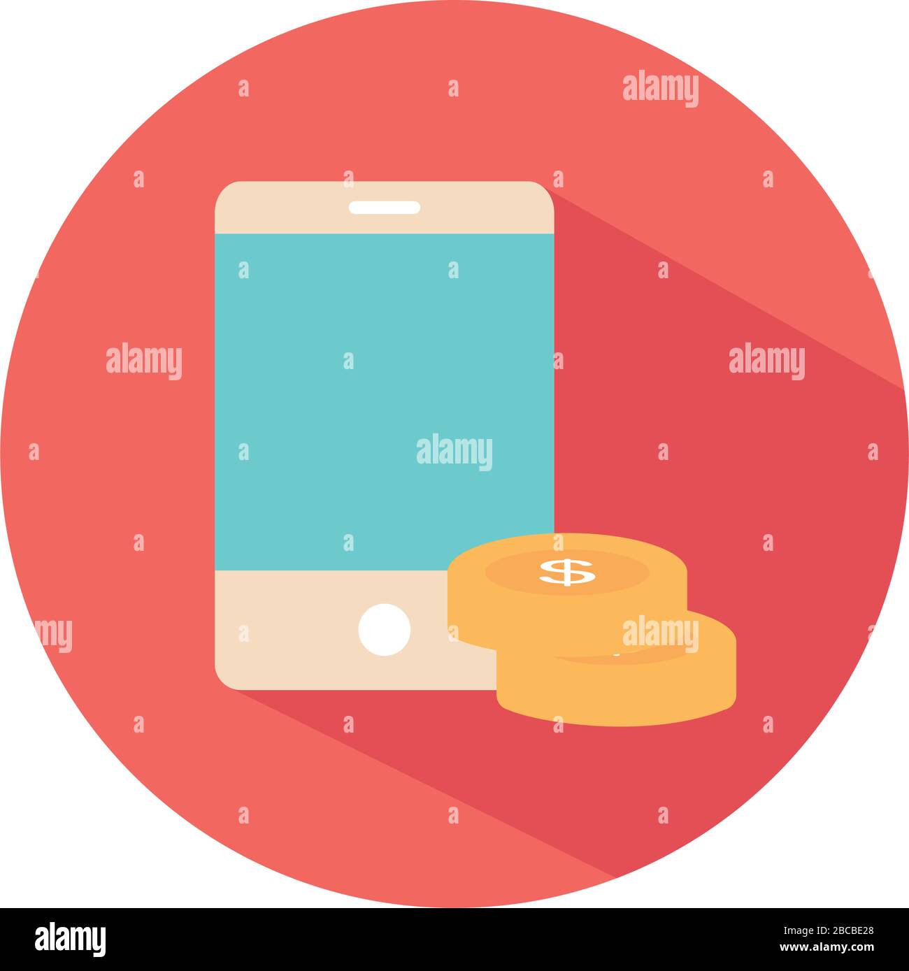 smartphone and money coins icon over white background, block style ...