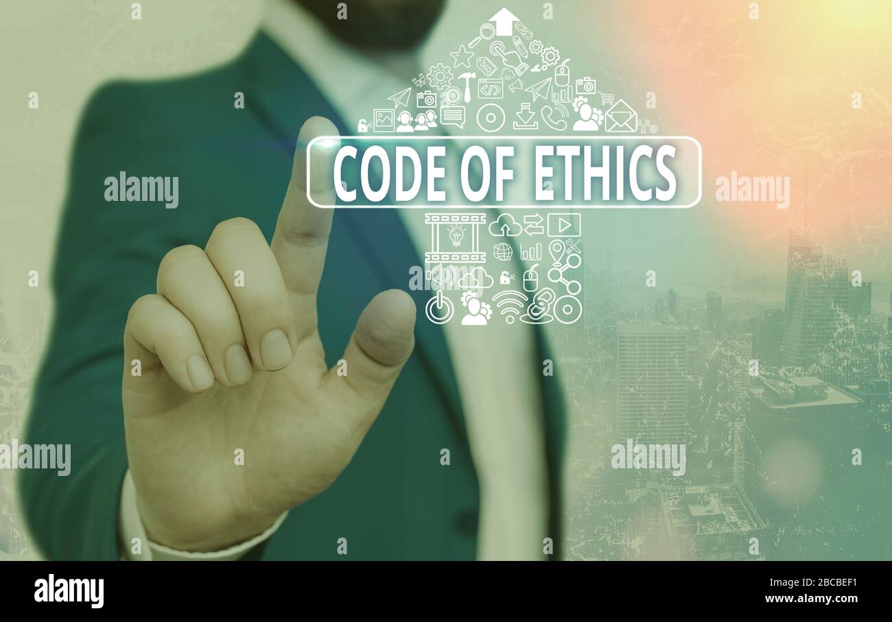 Text sign showing Code Of Ethics. Business photo text basic guide for ...